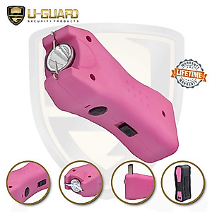 Pocket Stun Gun Flashlight Pepper Spray Kit. Includes Mini Stun Gun Flashlight & .5 oz Keychain OC CS Self Defense Spray. Powerful Weapons Compact Mini Stun Gun for Women or Men. (Pink)
