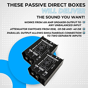 Seismic Audio Speakers Passive Direct Box with Ground Left and Attenuator Switch DI Box, Pair of Passive Direct Boxes