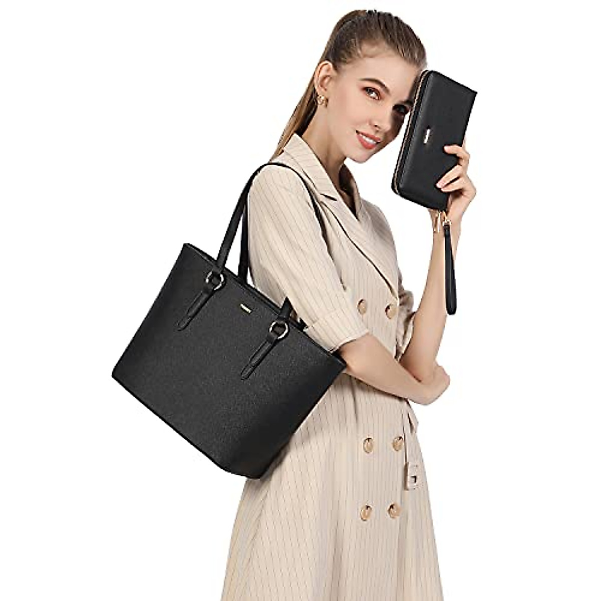 LOVEVOOK Purses and Wallet Set for Women, Work Tote Purse Shoulder Bag, Fashion Handbags with Matching Wallets Set 2 Pcs