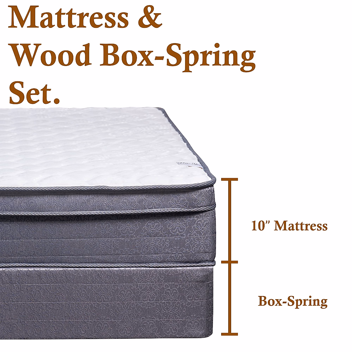 10-Inch Meduim Firm Foam Encased Hybrid Eurotop Pillowtop Innerspring Fully Assembled Mattress And 4-Inch Fully Assembled Wood Boxspring /Foundation Set