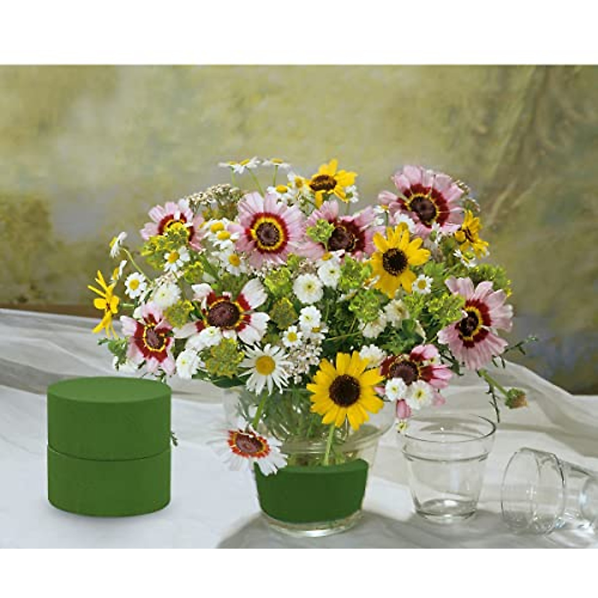 SupKing 8 Pcs Floral Foam Round Artificial Flower Foam Styrofoam Blocks for Flower Arrangements 3.2”x1.6" Dry and Wet Green Plant Foam Florist Foam for Fresh Flowers