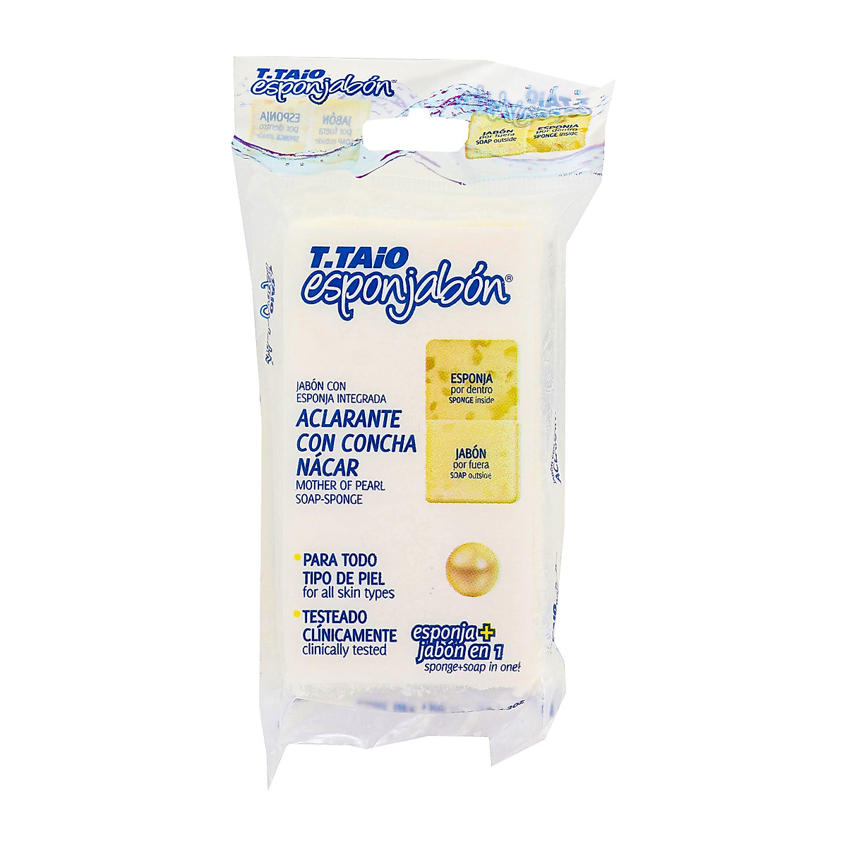 T. Taio Esponjabon Skin Lightening Pearl Soap Sponge (Concha Nacar) Pack of 4 Bundle with Premium Penguin Spa Bow Headband- Designs May Vary