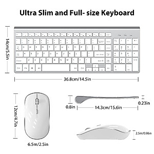 Wireless Keyboard Mouse, JOYACCES 2.4G Compact and Ultra Slim Wireless Keyboard and Mouse for Windows, Computer, Desktop, PC, Laptop-Sliver