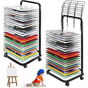 Wire Art Drying Rack for Classrooms Painting Crafts, Stackable Flexible Shelves Metal Steel Mobile Art Rack Artwork Canvas Storage Display Rack with Wheels for Art Studio (Size : 25 Shelves)