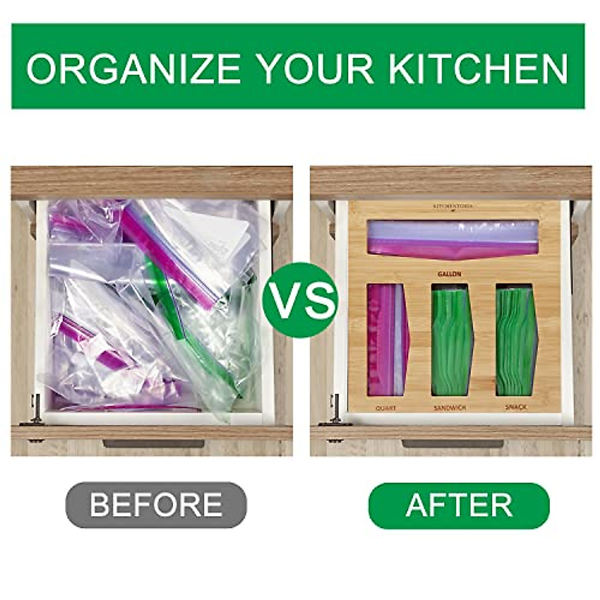 Ziplock Bag Storage Organizer and Stasher Reusable Freezer Bags for Kitchen, Ziplock Bag for drawer organizer, Stasher Reusable Storage Bags for Kitchen and Drawer (REUSABLES Bags)