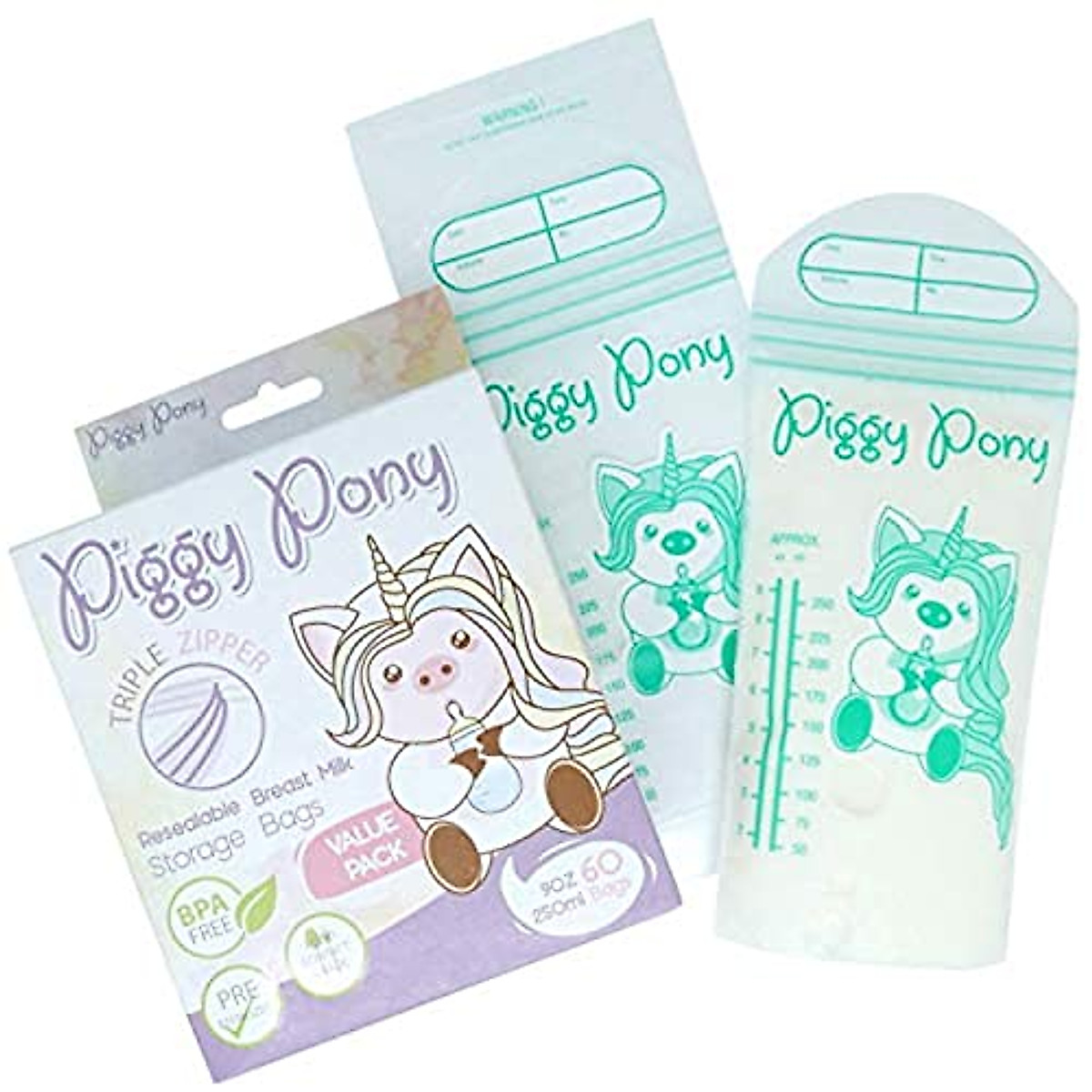 Breastmilk Storage Bags Triple-Zip Freezer Leak-Proof Resealable Nursing Pouches BPA Free Reusable Bags 9oz 240 Pack