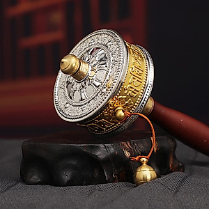 Prayer Wheel with Lotus Base, Tibetan Buddhist Copper Hand Held Prayer Wheel with Kālacakra Mantra Scroll, Premium Buddha Religion Scriptures Prayer Wheel for Relaxing, Praying, Meditation, Healing