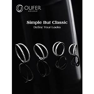 OUFER Conch Piercing Jewelry, 16G Conch Hoop Earrings, Stainless Steel Lip Ring Hoops, with Double Row Diamonds Helix Lobe Piercing Jewelry for Women Men-16G 12MM