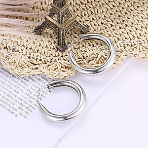 S5E5X Alloy Earrings, Punk Rock Minimalist 50mm Thick Tube Big Gold Alloy Round Circle Hoop Earrings (Sliver)