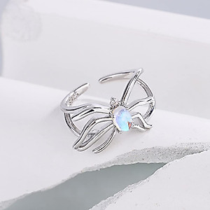 OIDIMS Moonstone Spider Sterling Silver Plated Open Statement Rings Crystal Adjustable Eternity Wedding Open Ring Fashion Dainty for Women Men Halloween Cocktail Party Biker Jewelry