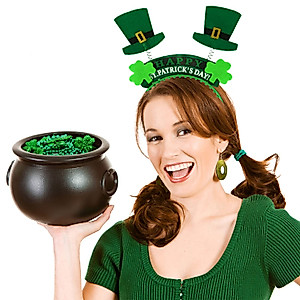 PARTYWIND 12 PCS St Patrick’s Day Headband, Glitter Saint Patricks Day Accessories Headbands for Women Kids with Shamrock/Hat/Bow, Irish Costume for Party Supplies