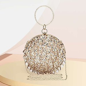 Tanpell Womens Evening Bag Round Beaded Clutch Handbag Sequins Bridal Wedding Purse for Cocktail Party (Gold)
