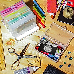 Haundry Photo Storage Box with 16 Inner 4" x 6" Photo Case, Portable Storage Organizer with Handle Craft Keeper for Picture, Stickers, Stamps, Screws, Hair Clips, Clear