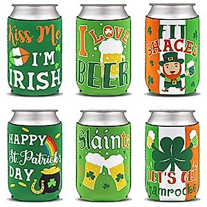 12 Pcs St. Patrick's Day Can Koozies Coolers Sleeves Party Favors Supplies Saint Paddy's Day Irish Shamrock Green Beer Neoprene Can Sleeves Gifts for Soda Beer Beverage