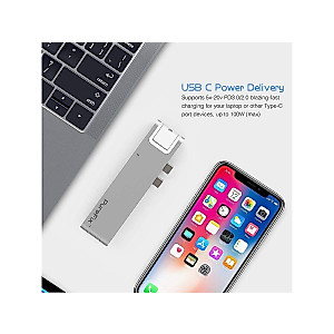 Purefix USB C Hub, 7-in-1 Dual Type-C Adapter - Silver for MacBook Pro 13 15 Gigabit Ethernet, Power Delivery, Thunderbolt 3, 4K HDMI, MicroSD/SD Card Reader
