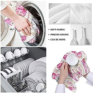 Fall Kitchen Towels Set White Pink Pumpkin Truck Flower Thanksgiving Dish Towel Autumn Leaf Dishcloths 4 Pack,Absorbent Soft Cotton Dish Cloths Tea Towels Fall Seasonal Decoration Hand Towels Set