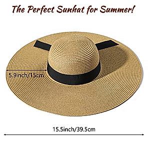 Beach Hats for Women - Sun Hat Womens UPF 50+, Packable Roll Up, Wide Brim Straw Women, Vocation, Cruise, Honeymoon, Travel,Khaki