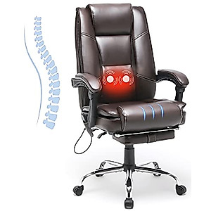HOMREST Executive Office Chair, Ergonomic High Back Cushion Lumbar Back Support, Computer Desk Chair, Reclining Office Chair with Foot Rest, Padded Armrest, Adjustable Height, Massage and Heated