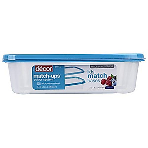 Décor Match-ups Basics Oblong 2L|Food Storage Pantry Container |Ideal for Meal Prep| BPA Free|Dishwasher, Freezer & Microwave Safe, Clear/Blue
