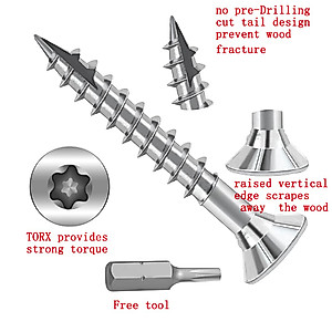 JOUGU Wood Screws #14 × 2-1/4 inch Torx Star Drive Deck Screws Flat Head M6 × 60 Countersunk T30 Self Tapping Thread Cut 5LB Carbon Steel Galvanized (300PCS, Big Box)