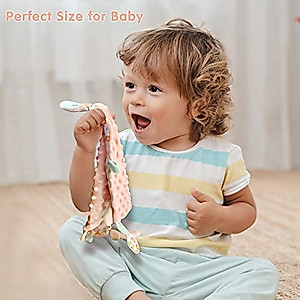 Dr.Rapeti Tag Security Blanket for Baby Infant Toddler Kid 10x10inches Washable Sensory Toy Lovey Appease Blanket (Flower)