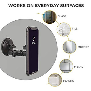 hula+ Shower/Mirror Phone Holder/Mount/Stand. Reusable Non-Residue Mount for Bathroom/Kitchen/Wall. Compatible with All Phones, Great Gift for TikTok/YouTube/Make Up… (Black)