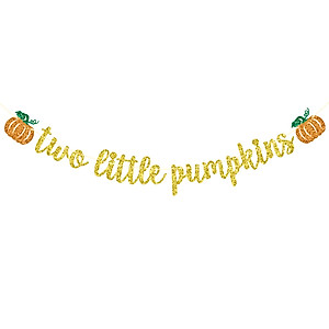 Two Little Pumpkins Banner, Twins Birthday Party Decor, Boys Girls Little Pumpkin Decor, Fall Twins Baby Shower Gender Reveal Party Decorations, Gold Glitter