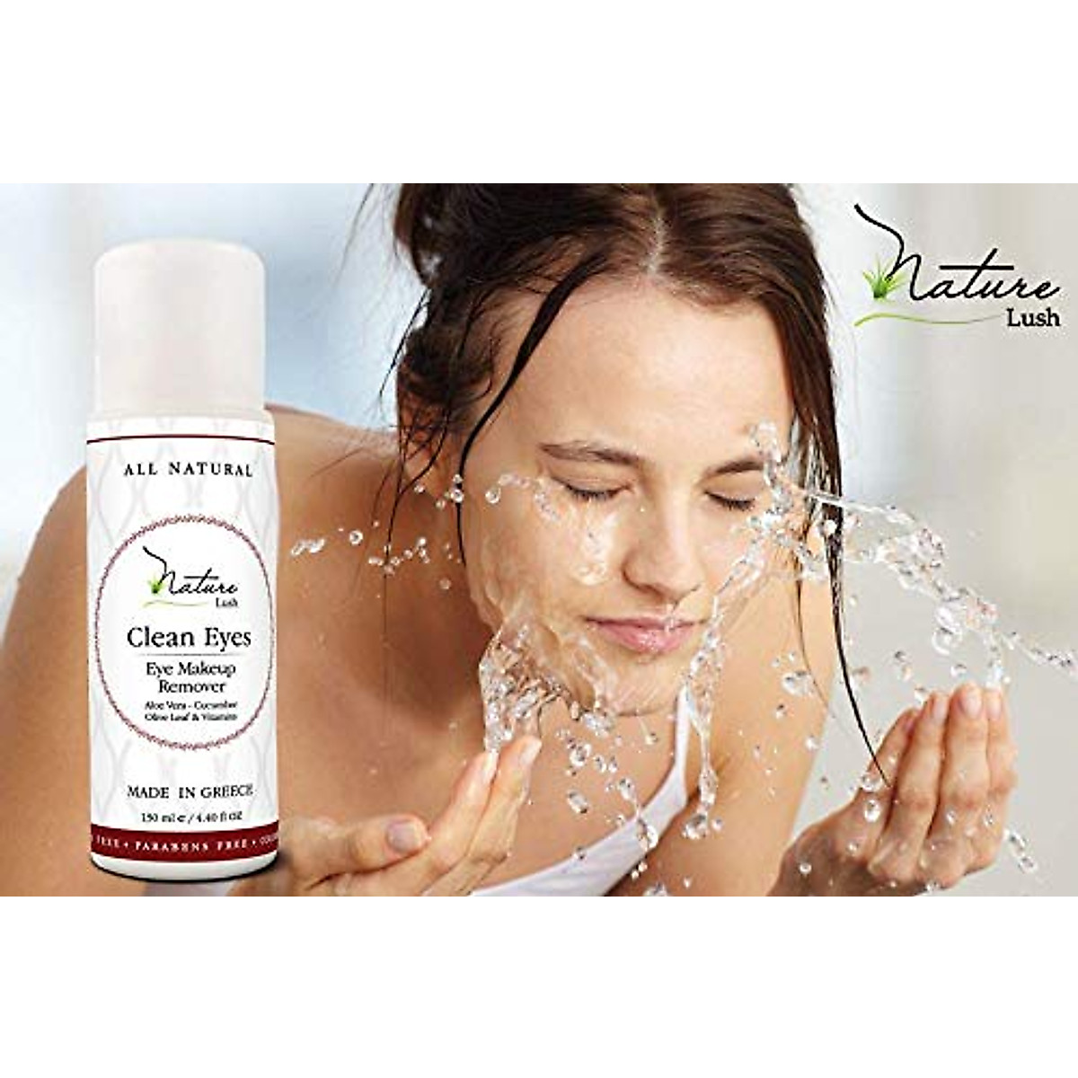 Nature Lush The Best Natural Eye & Face Makeup Remover - Oil Free - Rich Vitamins - Non Irritating – No Hazardous Chemicals - “Clean Eyes Made In Greece 4.4 oz