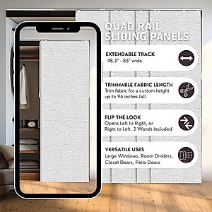 CHICOLOGY Embossed Textured Weave Fabric, Sliding Door Blinds , Room Divider ,Vertical Blinds for Patio Doors , Sliding Glass Door Blinds, Chalk White, W:46-86 x H: Up to-96 inches