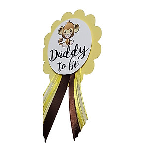 Baby Shower Pins Mommy & Daddy to Be Safari Monkey Jungle Yellow Brown Badge Sprinkle Idea