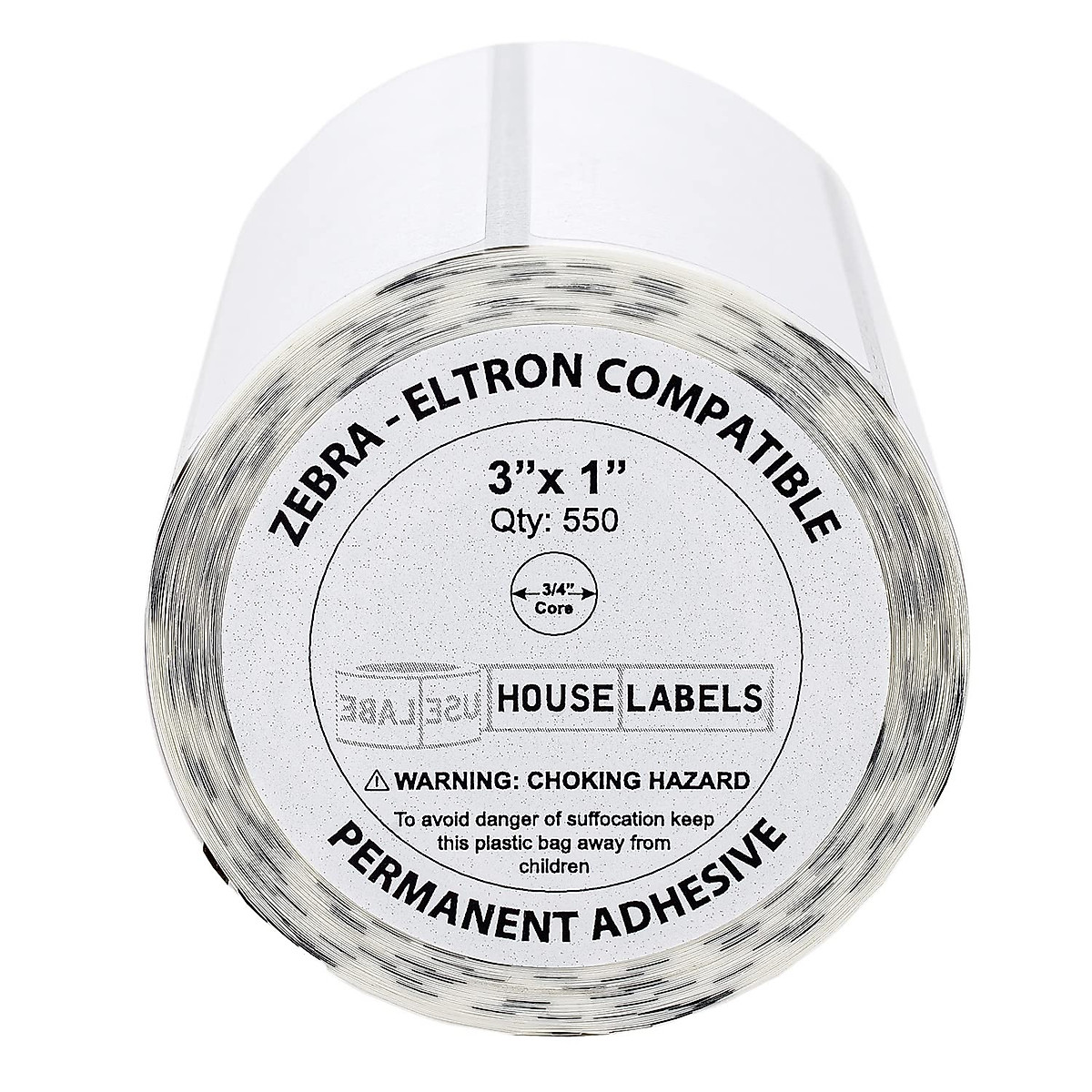 HOUSELABELS 3" x 1" Multipurpose Labels on 0.75" Core Compatible with Zebra and Rollo Printers, 1 Roll / 550 Labels per Roll