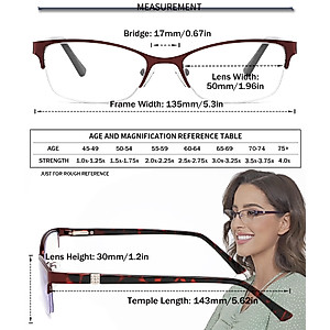 HOTJOJO 3 Pack Reading Glasses for Women Blue Light Blocking, Metal Oval Half Frame Womens Readers Glass with Spring Hinge, Anti Blue Ray Reduce Eye Strain Glare Headache(100 Magnification Strength)