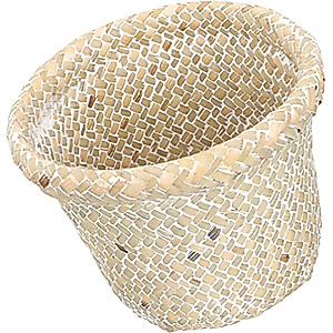 Zerodeko Rattan Round Waste Basket Garbage Container Bin Rattan Woven Storage Basket Vintage Farmhouse Basket Organizer for Bathroom Kitchen Home Office Organizer Containers
