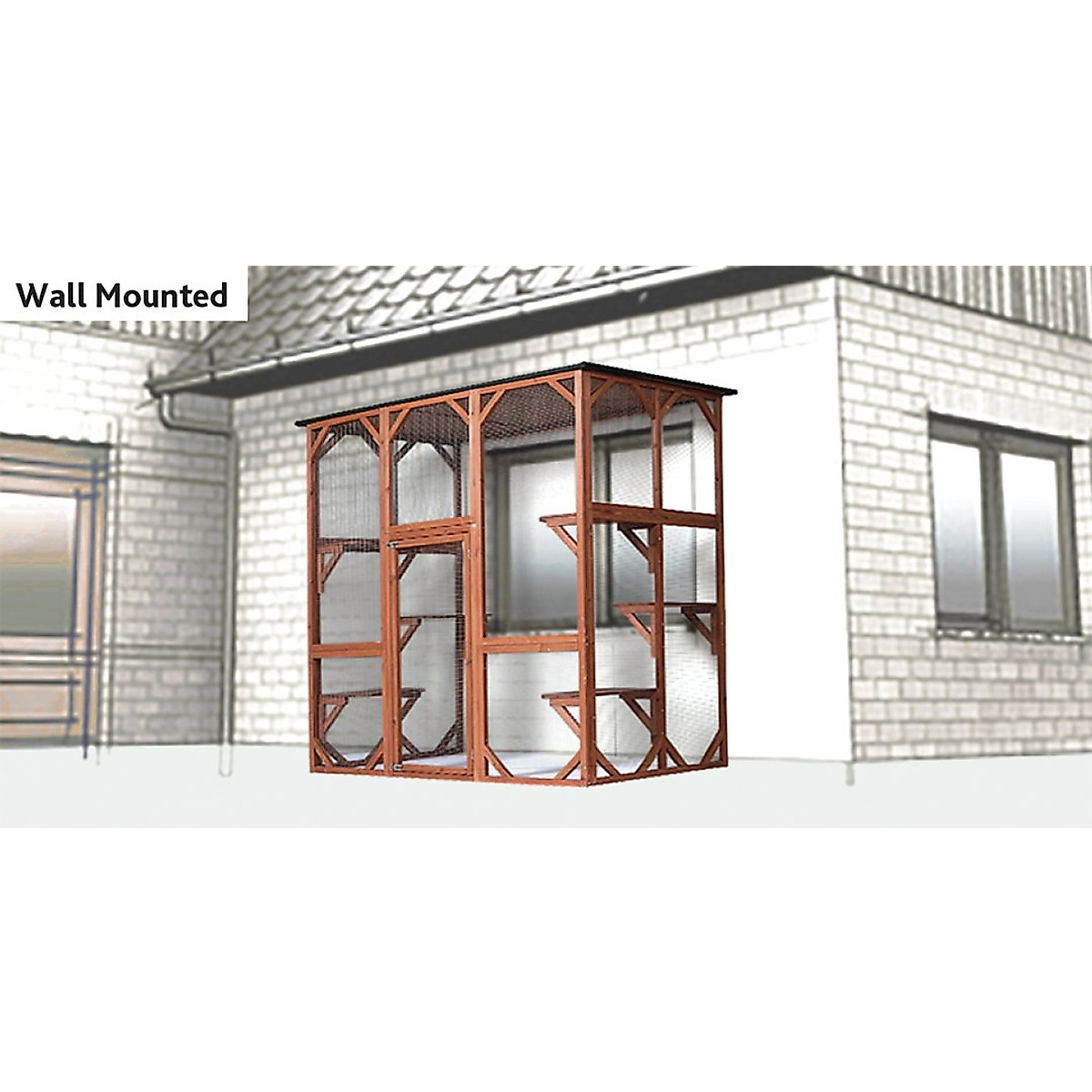 TRIXIE Outdoor Catio, Cat Enclosure with Roof, Large Cat Playpen with Platforms, Cat House, Cat Cage, Run-71 Inch