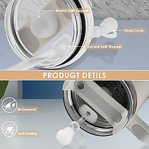 Neepanda 3set Silicone Spill Proof Stopper, Fit for Stanley Tumbler 1.0 and 2.0 version 30oz|40oz, with 2 Straw Cover,2 Round Leak Stoppers,2 Square Spill Stoppers, Stanley Cup Accessories(Clear)