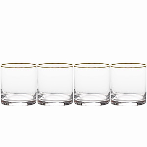 Mikasa Julie Gold Set of 4 Double Old Fashioned Rocks Glass, 15-Ounce, Clear