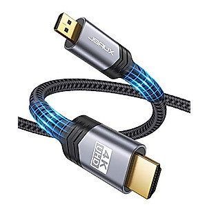 JSAUX 4K Micro HDMI to HDMI Cable 6.6 FT, Micro HDMI to Standard HDMI Cord Braided Support 4k 60Hz HDR 3D ARC 18Gbps Compatible with Sony A6000 A6300 Camera, Lenovo Yoga and More (Grey)