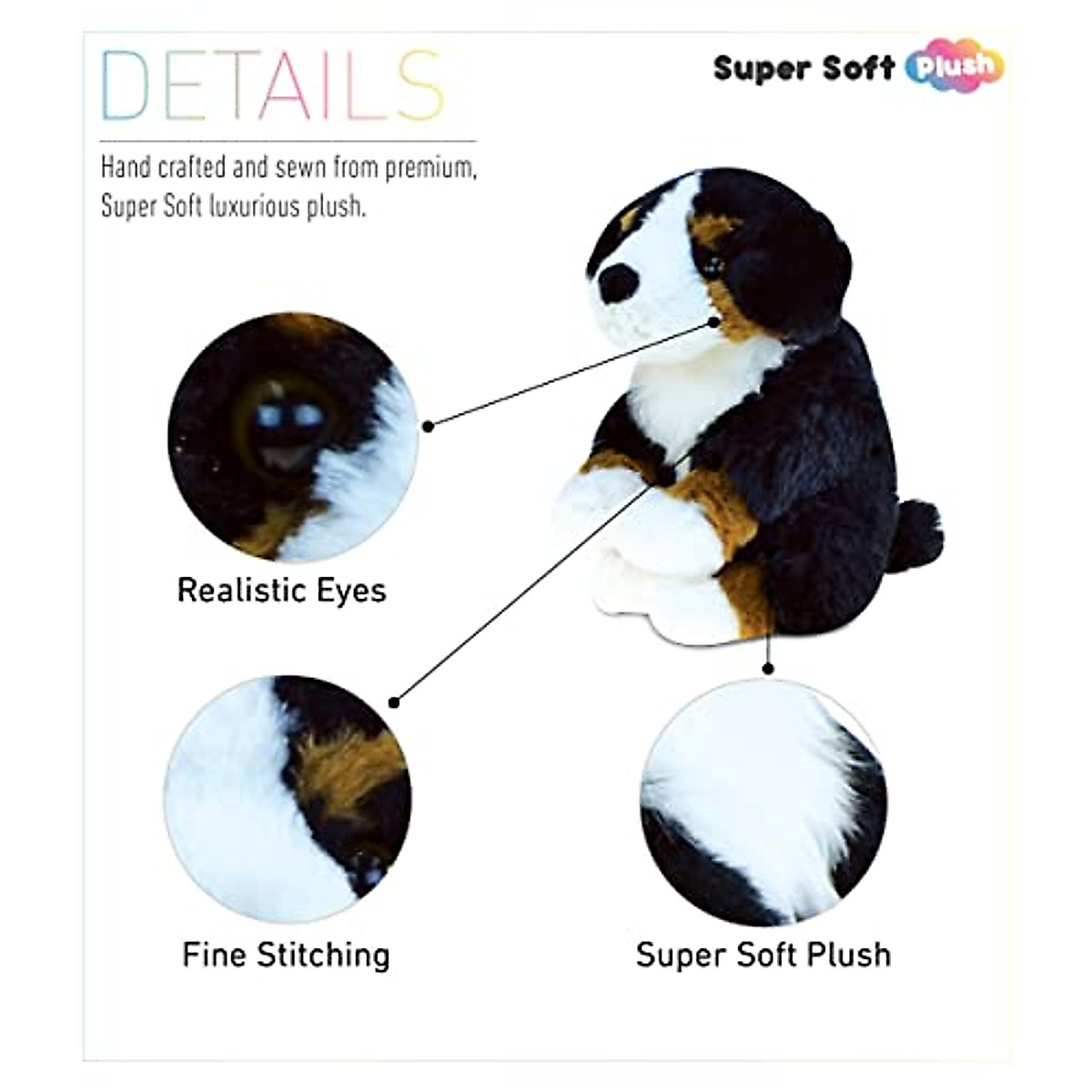 DolliBu Bernese Mountain Dog Plush - Super Soft Stuffed Animal Bernese Mountain Dog, Cute Pet Life Brown Stuffed Dog Plush, Adorable Plush Animal Dog Gift for Baby, Kids, and Adults - 8 Inches