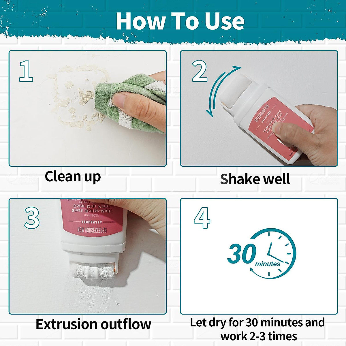 AUOMLVH White Paint For Wall,Small Roller Brush Wall Repair Tool,Eco-friendly Latex Paint with Small Roller Brush,Water-Based,Low VOC, Non-Toxic,The best choice for removing wall stains White Paint For Wall(white)