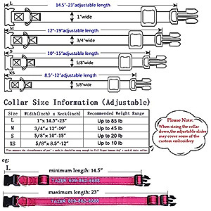Personalized Dog Collar, Custom Embroidered Pet Name and Phone Number 4 Adjustable Sizes X-Small Small Medium Large Quick Release Buckle and D-Ring