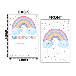 Buildinest Rainbow Birthday Party Invitations with Envelopes (20-Pack), 4"x6" Rainbow Cloud Heart Birthday Invitation Cards, Rainbow of Fun Party Invites-B31