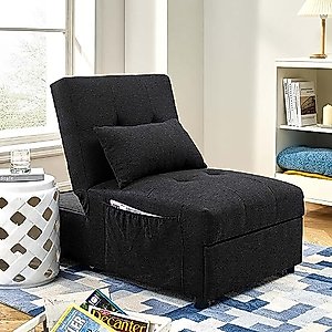Modern Folding Couch Bed with 4 In 1 Function, Multifunction Upholstered Sleeper Sofa Bed with Pillow, Convertible Work as Chair Sofa Bed Chaise Lounge for Small Space Living, Easy Assemble (Black)