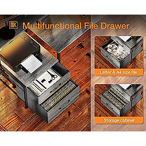 ODK L Shaped Desk with File Drawer, 75" Reversible L Shaped Computer Desk with Power Outlet & LED Strip, Home Office Desk with Storage Shelves, Gaming Desk with Monitor Shelf, Corner Desk, Grey Oak