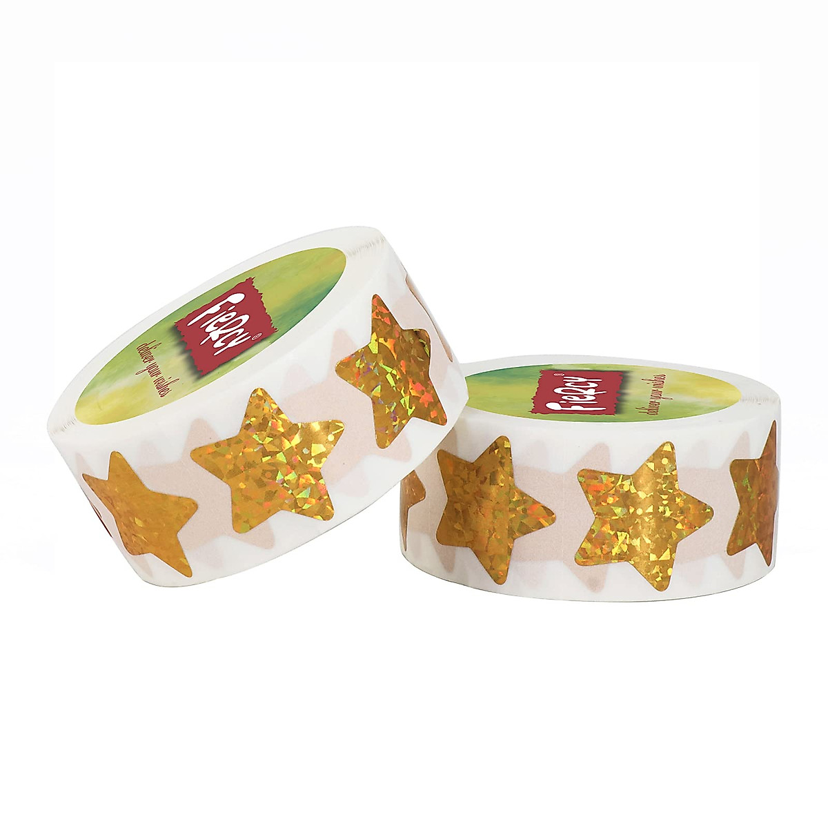 Fiercy 1 inch Gold Star Stickers with Glitter Holographic Pattern, 500 pcs Sparkling Self-adhensive Label Roll, Star Stickers for Personal and Business Use