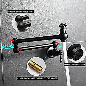 AYIVG Brass Single Hole Two Handle Pot Filler Folding Faucet (Black)