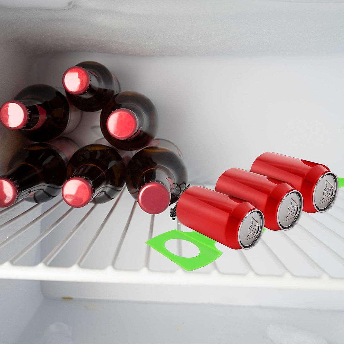 DOITOOL Foldable Water Bottle 2pcs Bottle Stacking Mat Foldable Silicone Bottle and Can Stacker Can Holder Rack Space Saver Organizer for Refrigerator Pantry Countertop Cabinet Green Soda Fridge