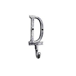 Hampton Nautical Rustic Silver Cast Iron Letter D Alphabet Wall Hook 6" - Home Wall Decor - Cast