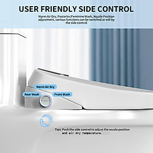 Smart Bidet Toilet Seat, Smart Unlimited Warm Water, Vortex Wash, Electronic Heated, Warm Air Dryer, Rear and Front Wash, LED Light, Need Electricity, White