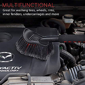 TAKAVU Long Handle Wheel Tire Body Brush, 17.5” Car Wash Brush for Easy Scrubbing, Durable Premium Soft Bristle, Cleans Dirty Tires & Releases Dirt and Road Grime