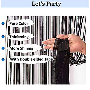 Vanujoy 3 Pack Black Foil Fringe Backdrop Curtains Party Decoration - Tinsel Party Door Fringe Curtain Backdrop for Birthday Bachelorette Party Engagement Bridal Shower Graduation Decoration